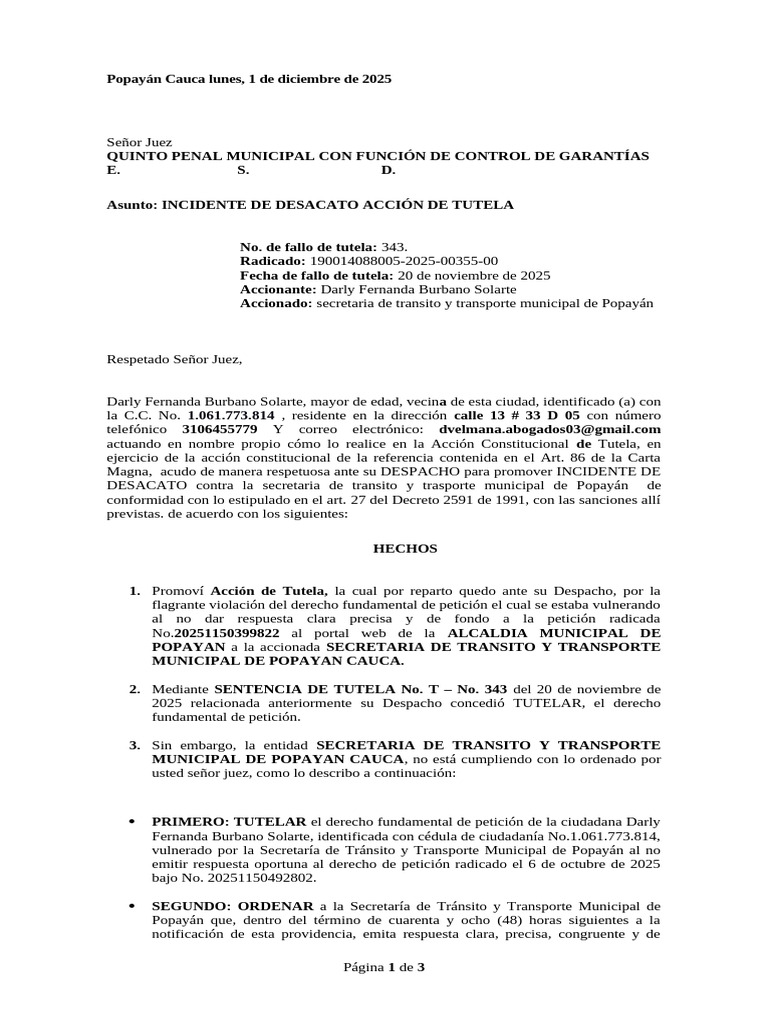 Modelo de Desacato | PDF | Sentencia (ley) | Justicia