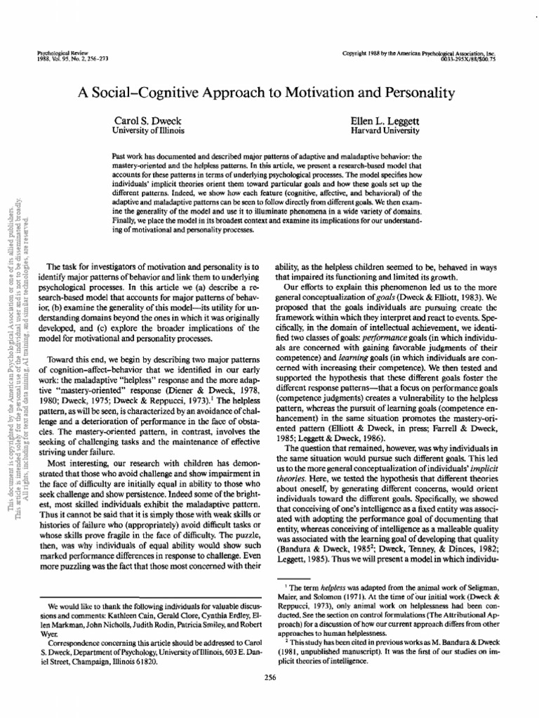 A3 A Social-Cognitive Approach To | PDF | Psychology | Motivation