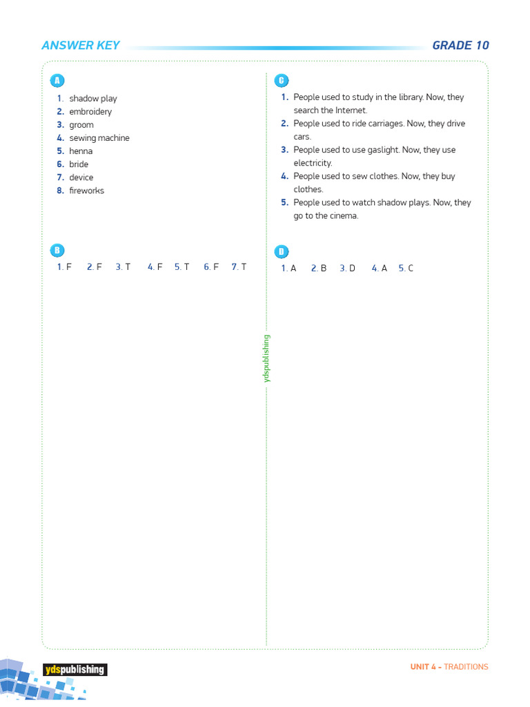 Grade 10 Unit 4 Traditions Answer Key | PDF