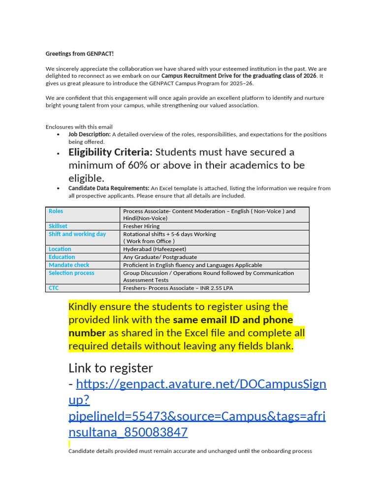 Genpact Registration Link | PDF