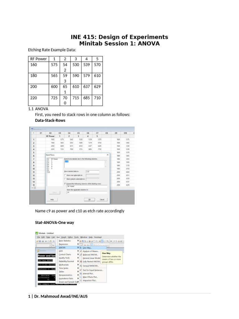 ANOVA Analysis of Etching Rates by Power | PDF | P Value | Analysis Of ...