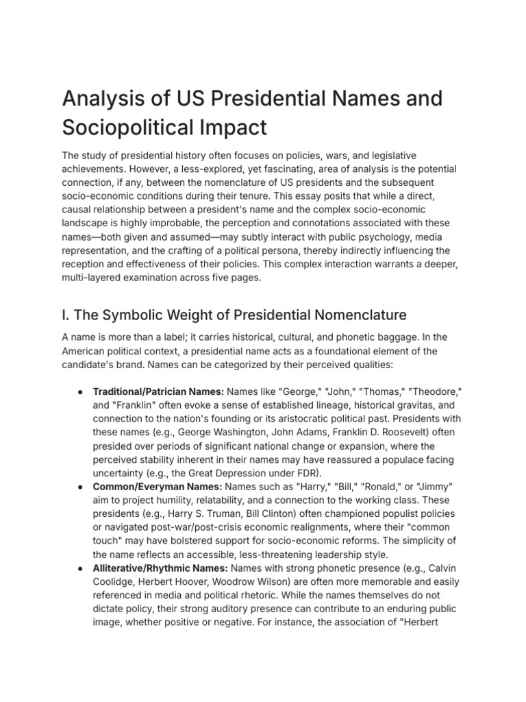Analysis of US Presidential Names and Sociopolitical Impact | PDF ...