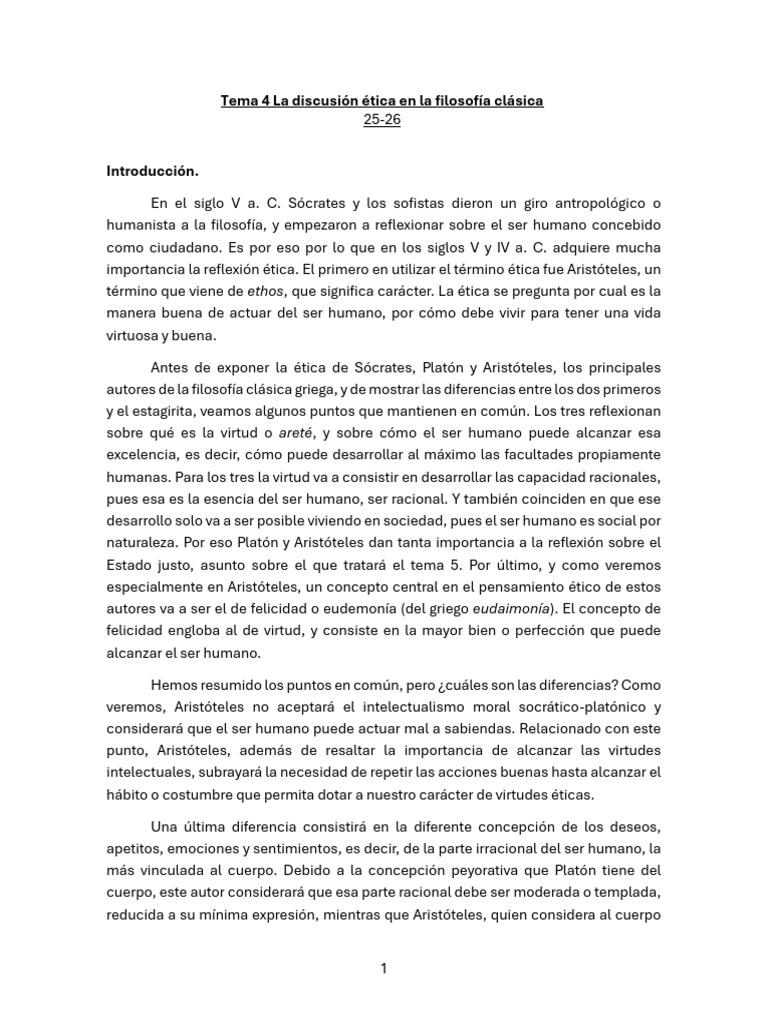 Tema 4 25-26 La Discusión Ética en La Filosofía Clásica | PDF | Virtud ...