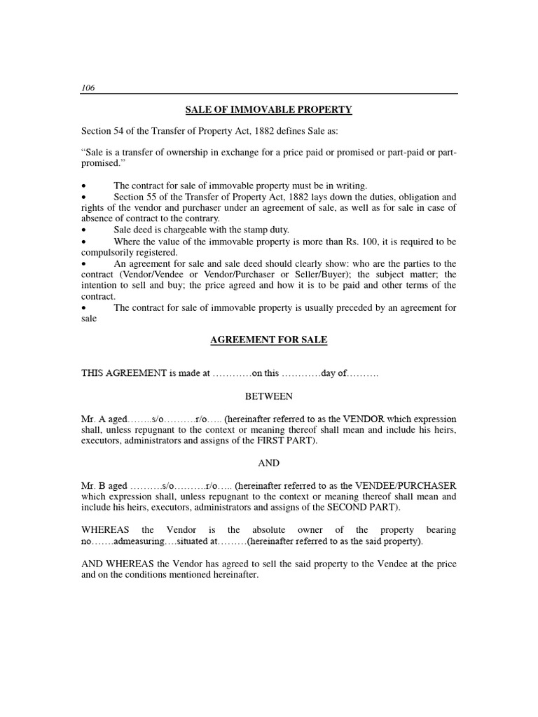 Sale of Immovable Property | PDF | Deed | Real Property