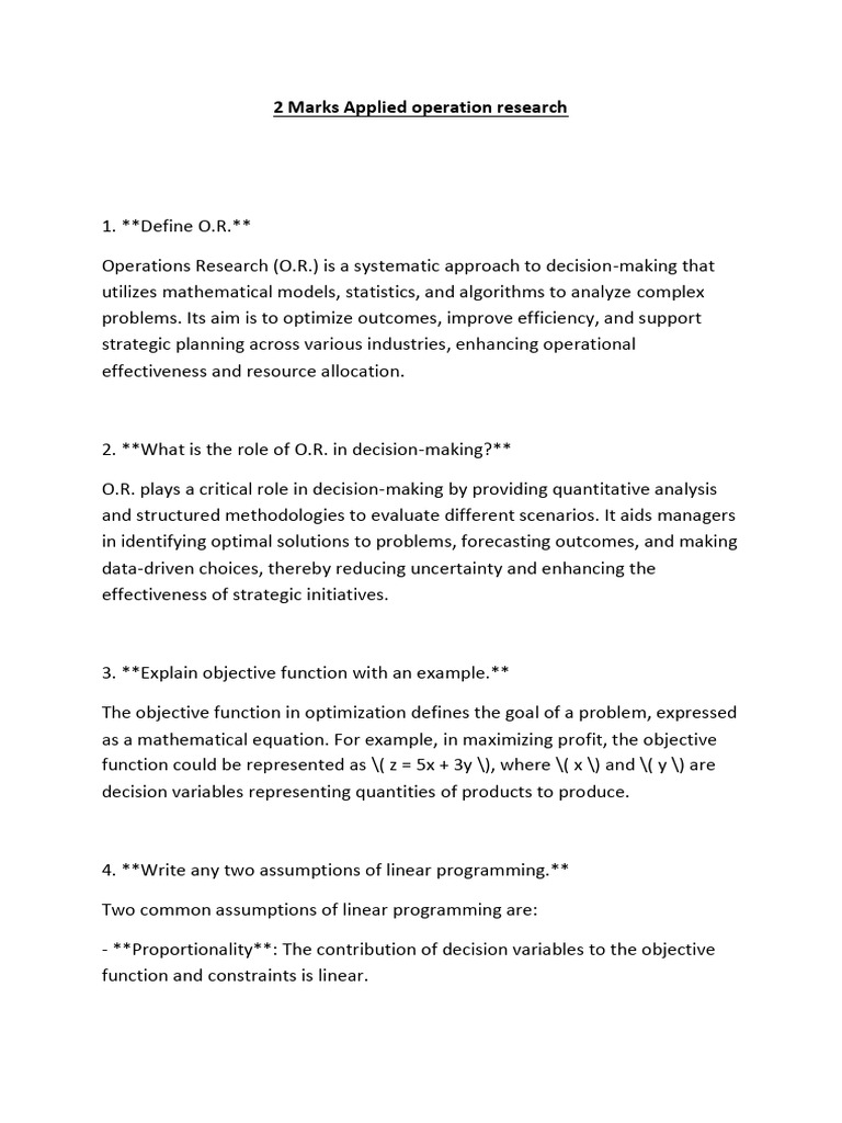 Applied Operation Research 2,6,10 Marks (1) | PDF | Mathematical ...