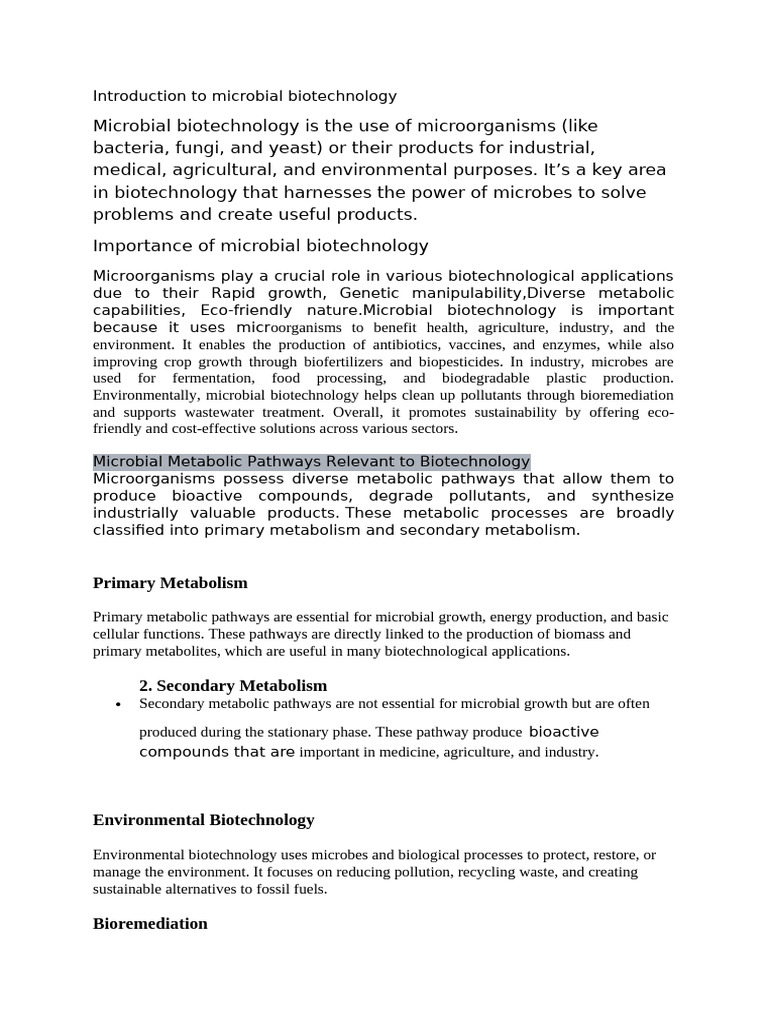 Microbial Biotechnology Overview and Applications | PDF | Biotechnology ...