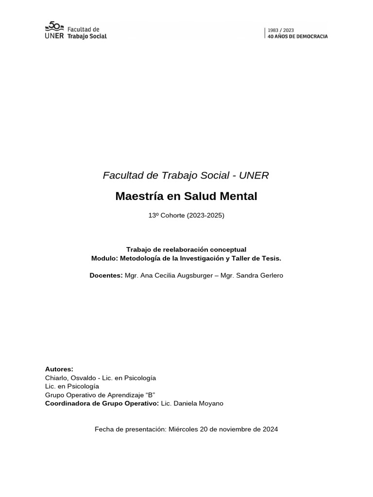 Chiarlo TP4 | PDF | Manual Diagnóstico y Estadístico de los Trastornos ...