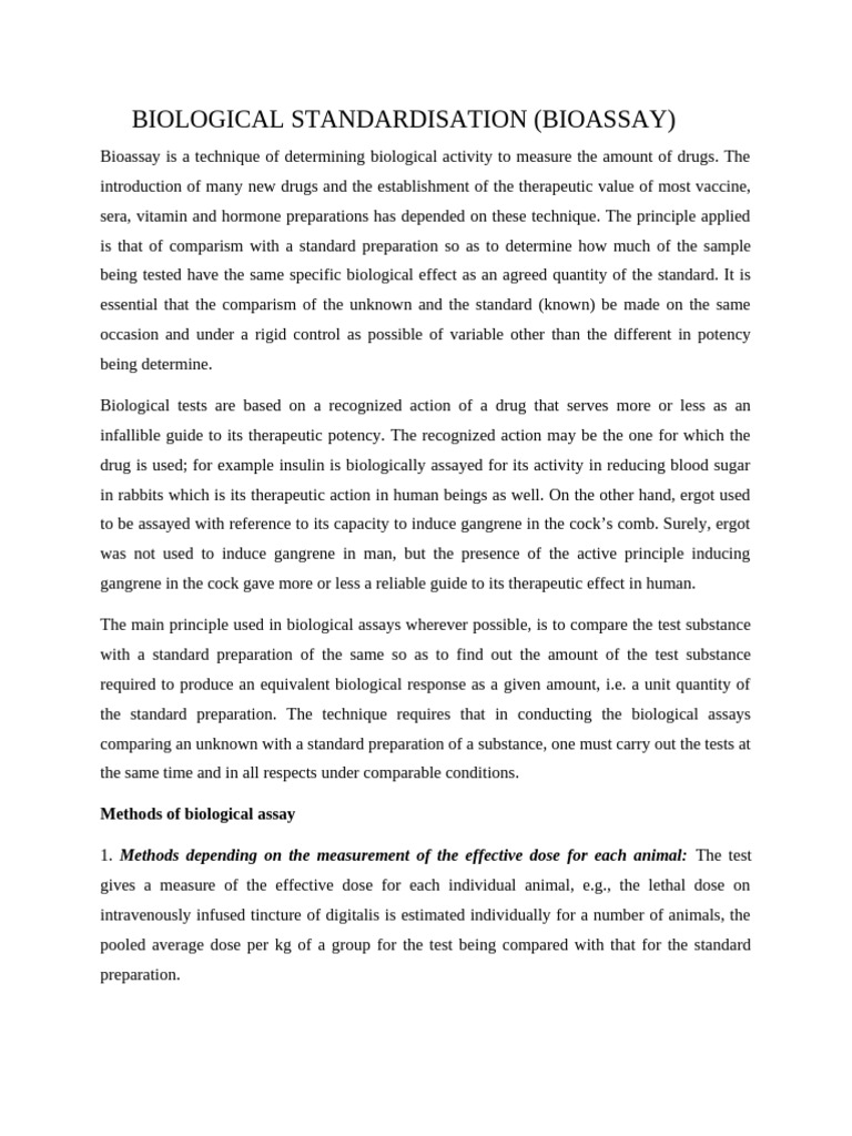 Biological Standardisation Techniques | PDF | Pharmacology | Assay