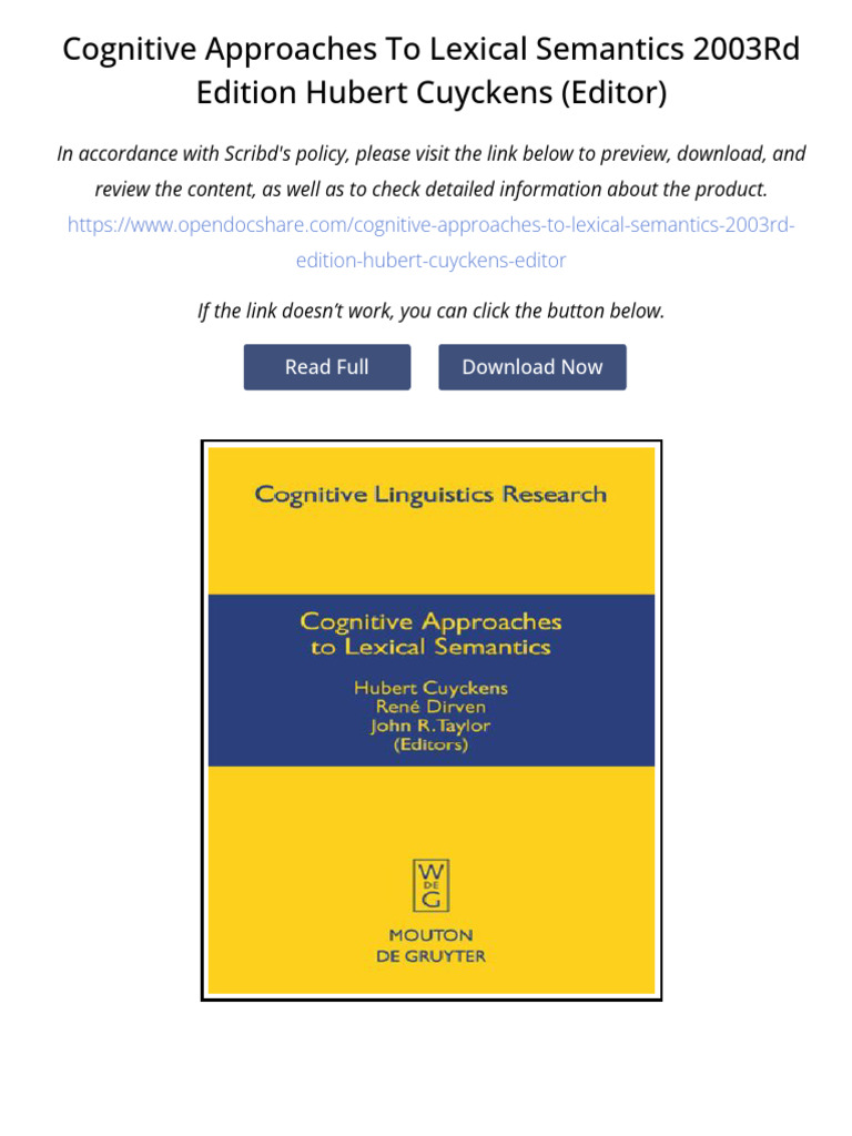 Cognitive Approaches to Lexical Semantics 2003rd Edition Hubert ...