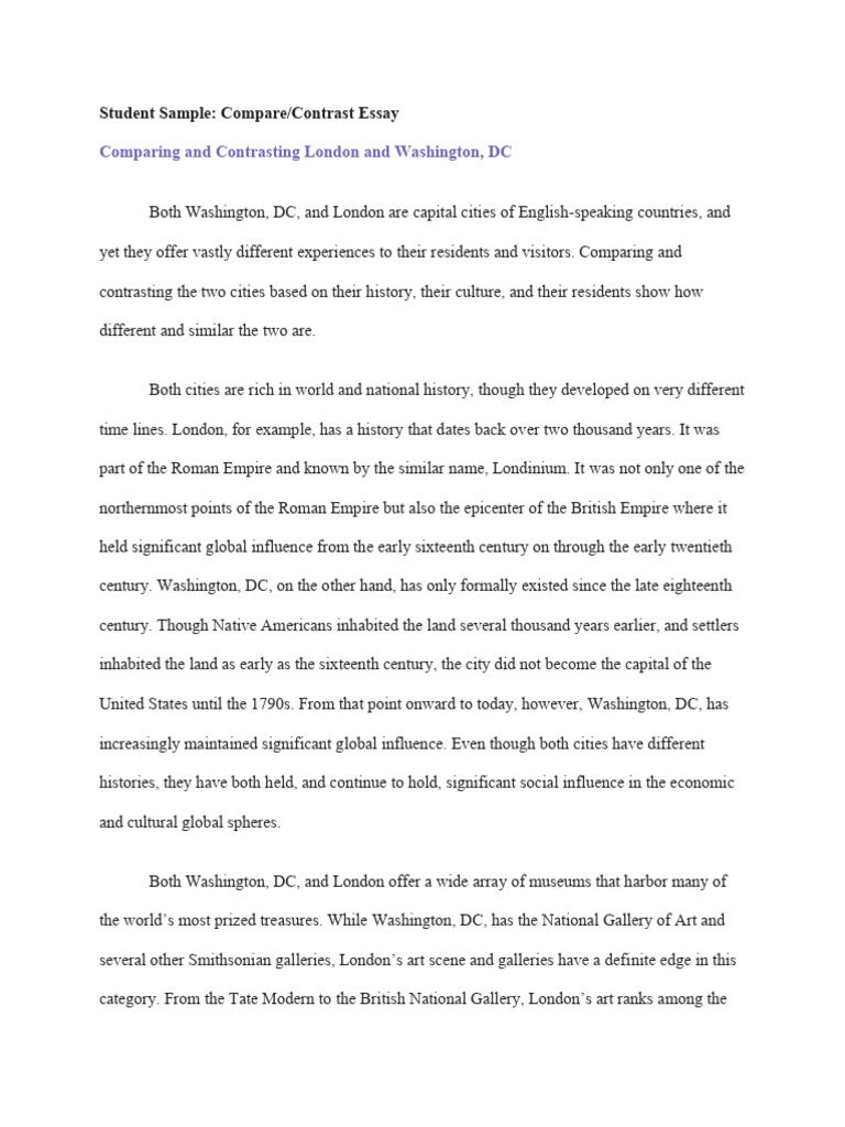 Student Sample Compare and Contrast Essay | PDF | Cost Of Living ...