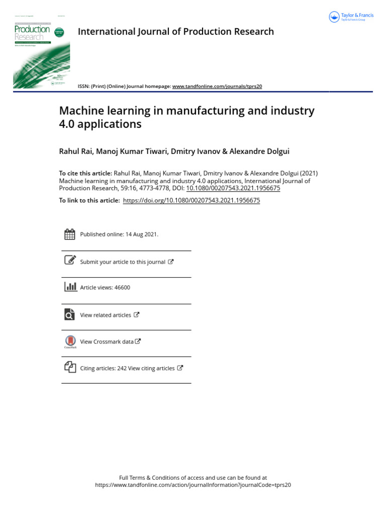 Machine Learning in Industry 4.0 Applications | PDF | Machine Learning ...