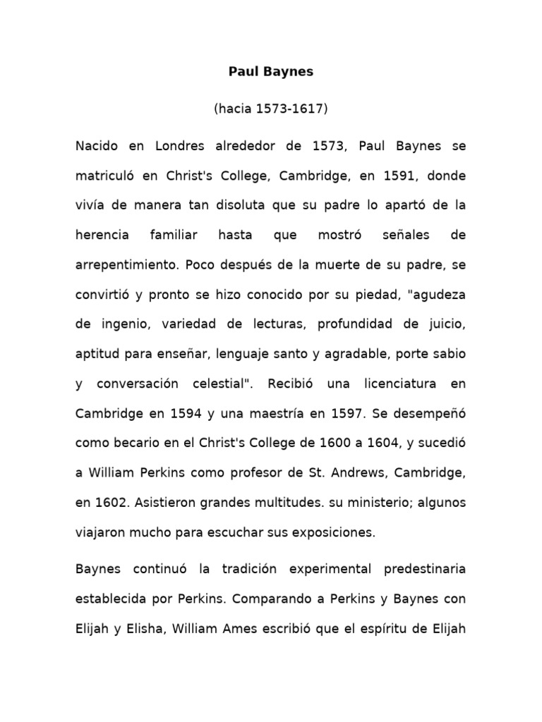 Vida y legado de Paul Baynes | PDF | Puritanos | Cristo (título)