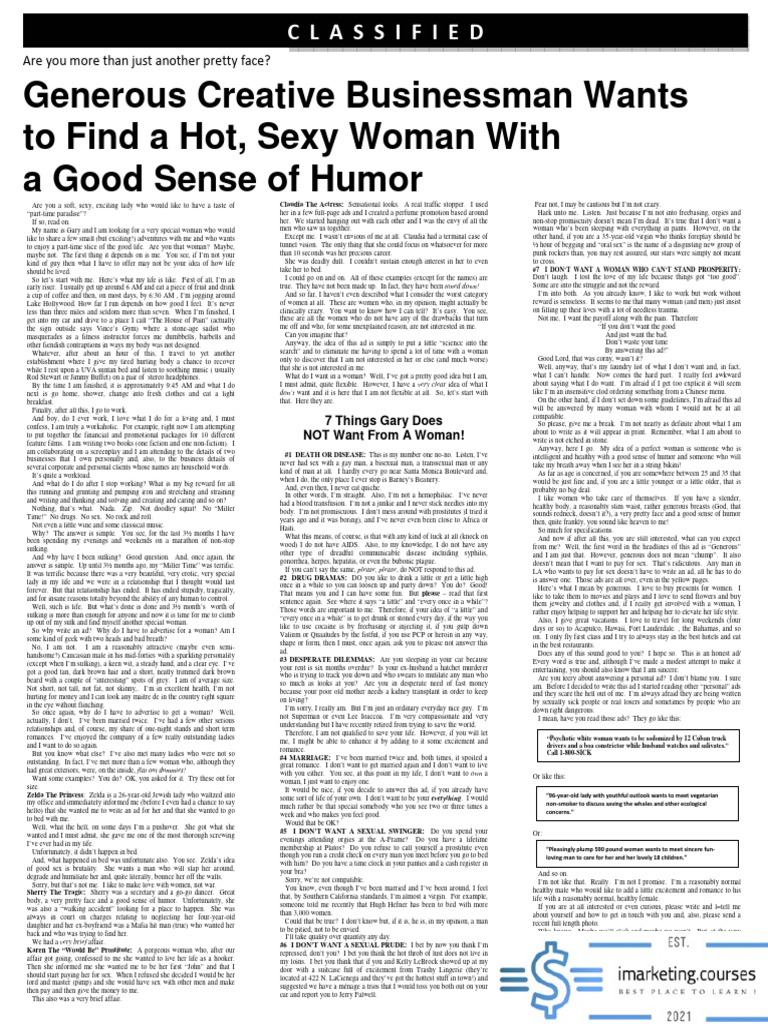 29 - Gary Halbert - Personal Dating Ad Copywriting Breakdown | PDF