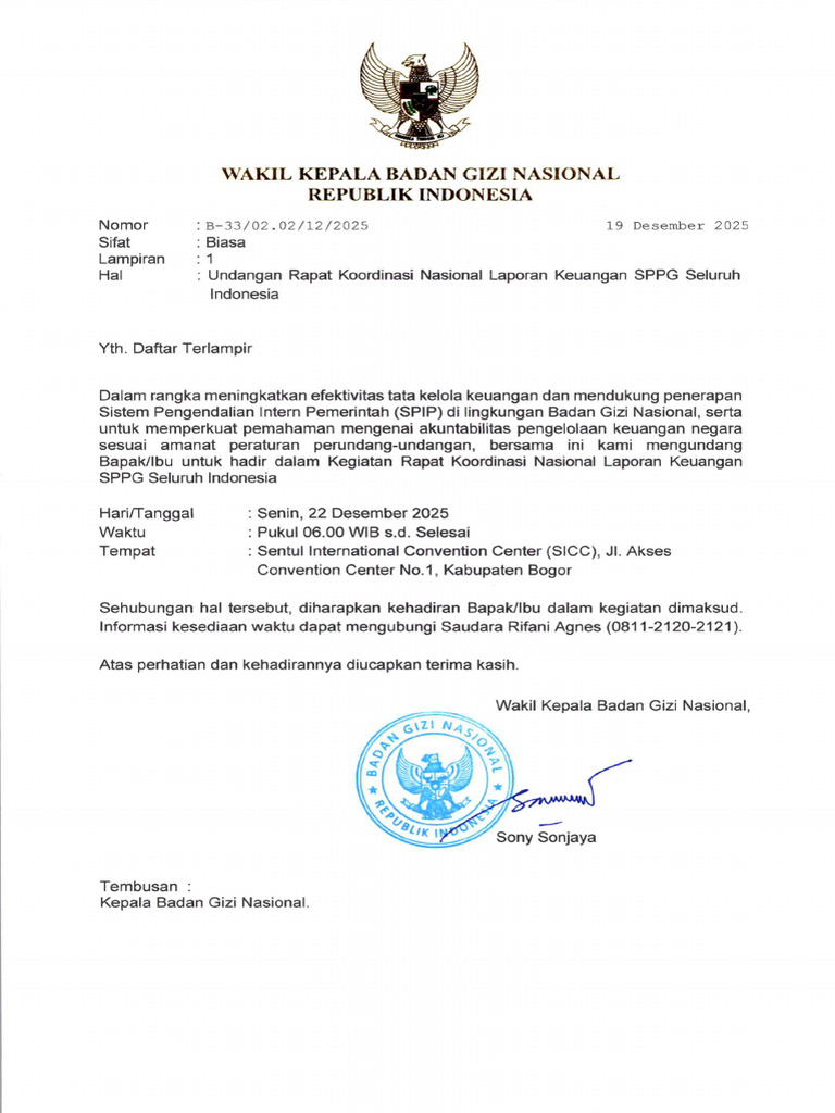 Undangan Rapat Koordinasi Nasional Laporan Keuangan SPPG Seluruh ...
