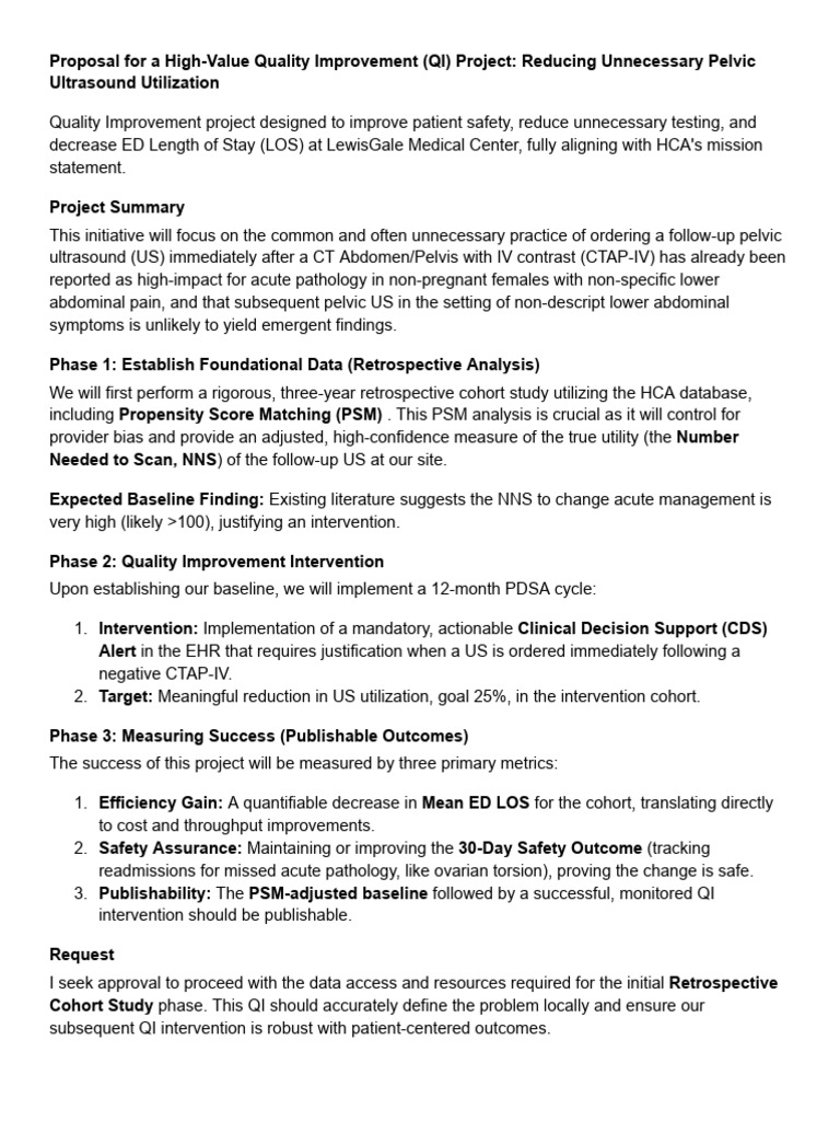 Proposal For A High-Value Quality Improvement (QI) Project - Reducing ...