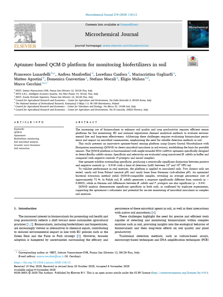Aptamer-Based QCM-D Platform For Monitoring Biofertilizers in Soil ...