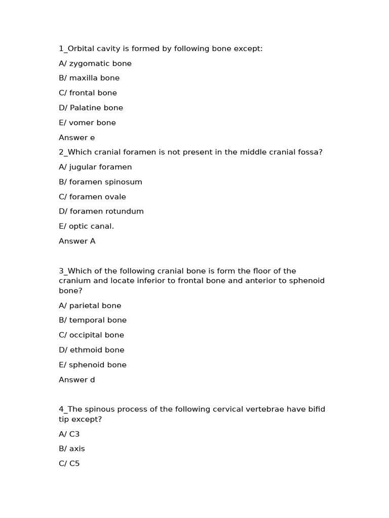 Anatomy Quiz: Bones and Foramina | PDF