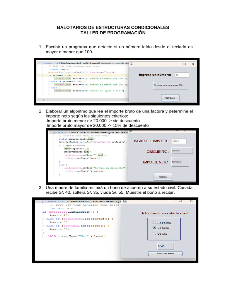 Ejercicios de Programación en Estructuras Condicionales | PDF