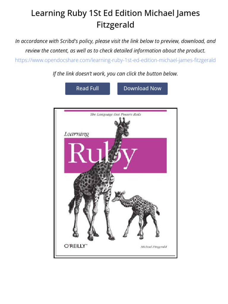 Learning Ruby 1st ed Edition Michael James Fitzgerald newest edition ...