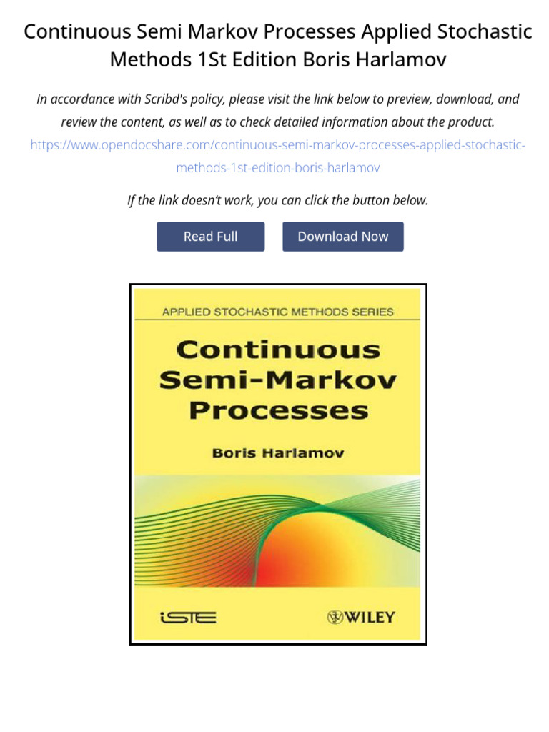 Continuous Semi Markov Processes Applied Stochastic Methods 1st Edition ...