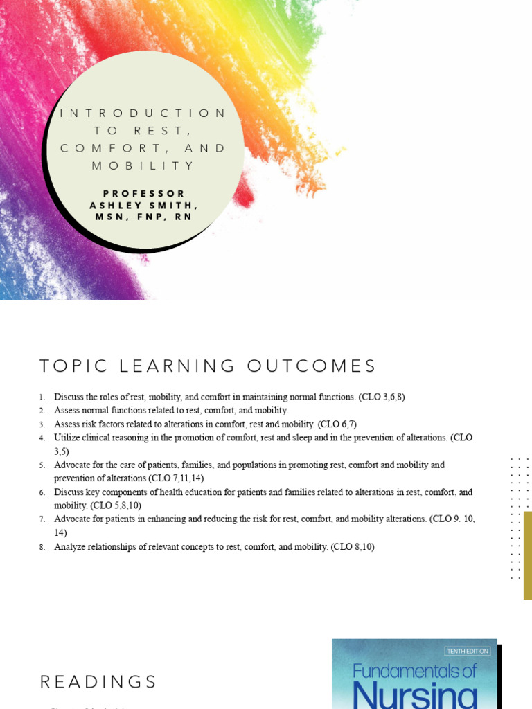 Introduction to Rest, Comfort, and Mobility_FALL 2024 | PDF | Sleep | Pain