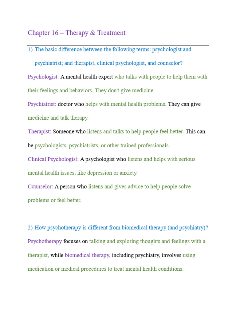 Chapter 16 - Therapy & Treatment PSY101 Summary | PDF | Psychotherapy ...
