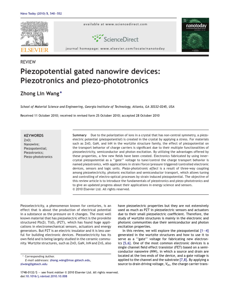 Piezopotential in Nanowire Devices | PDF | Field Effect Transistor | P ...