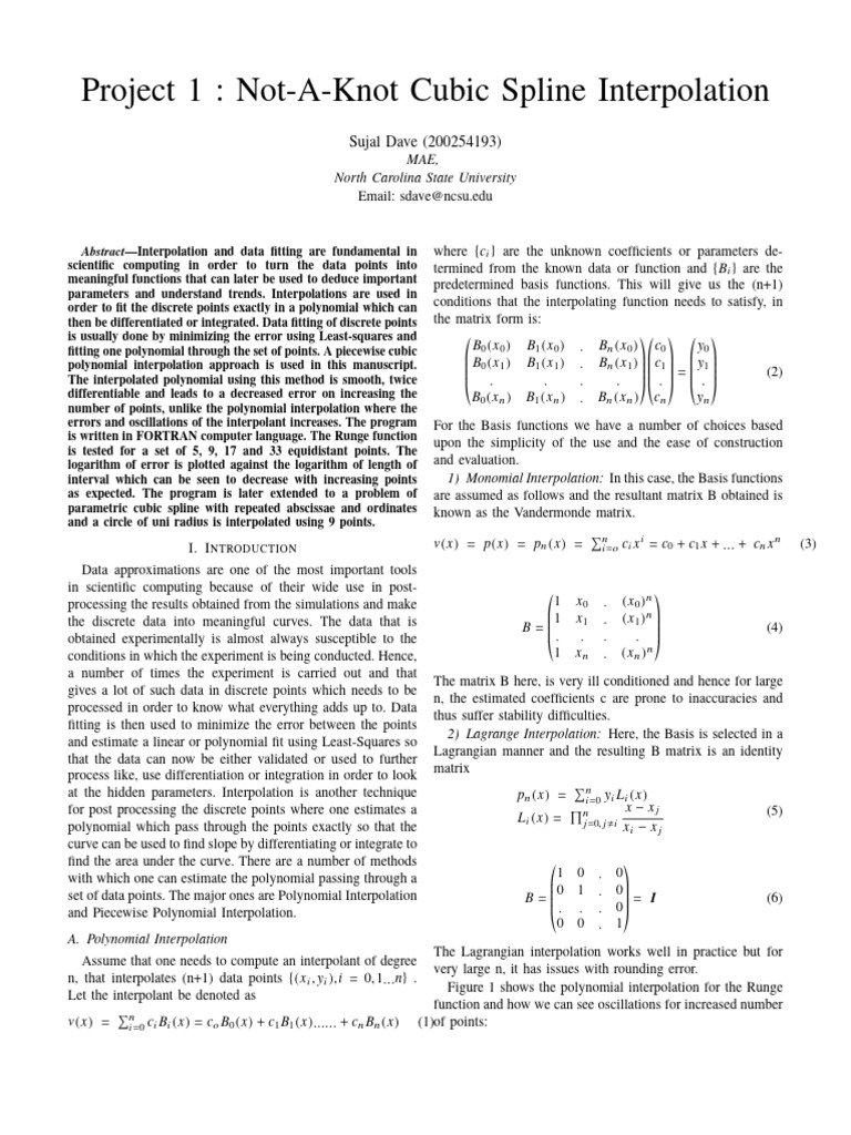 Not-A-Knot Cubic Spline Interpolation | PDF | Interpolation ...