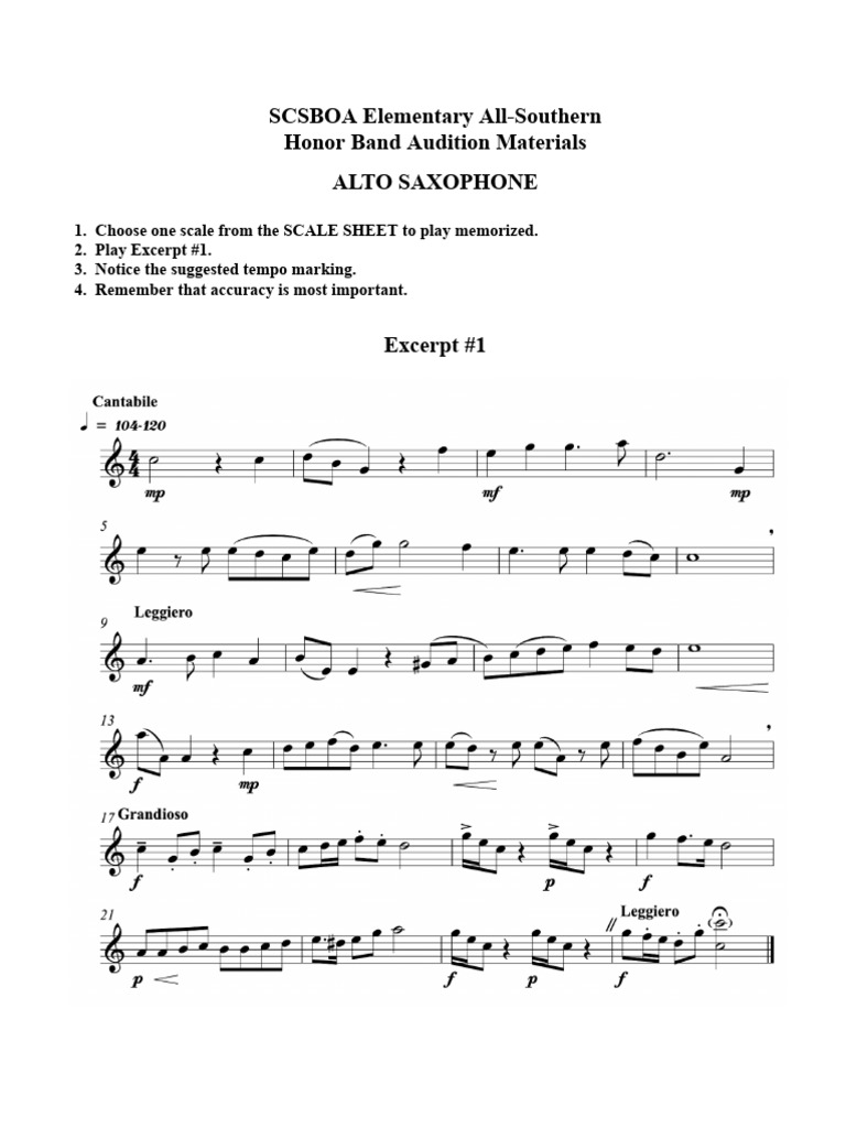 SCSBOA Alto Saxophone Audition Guide | PDF