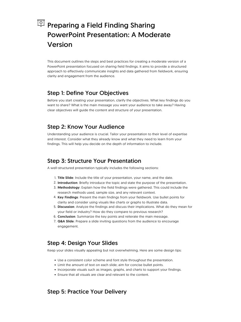 Preparing A Field Finding Sharing PowerPoint Presentation - A Moderate ...