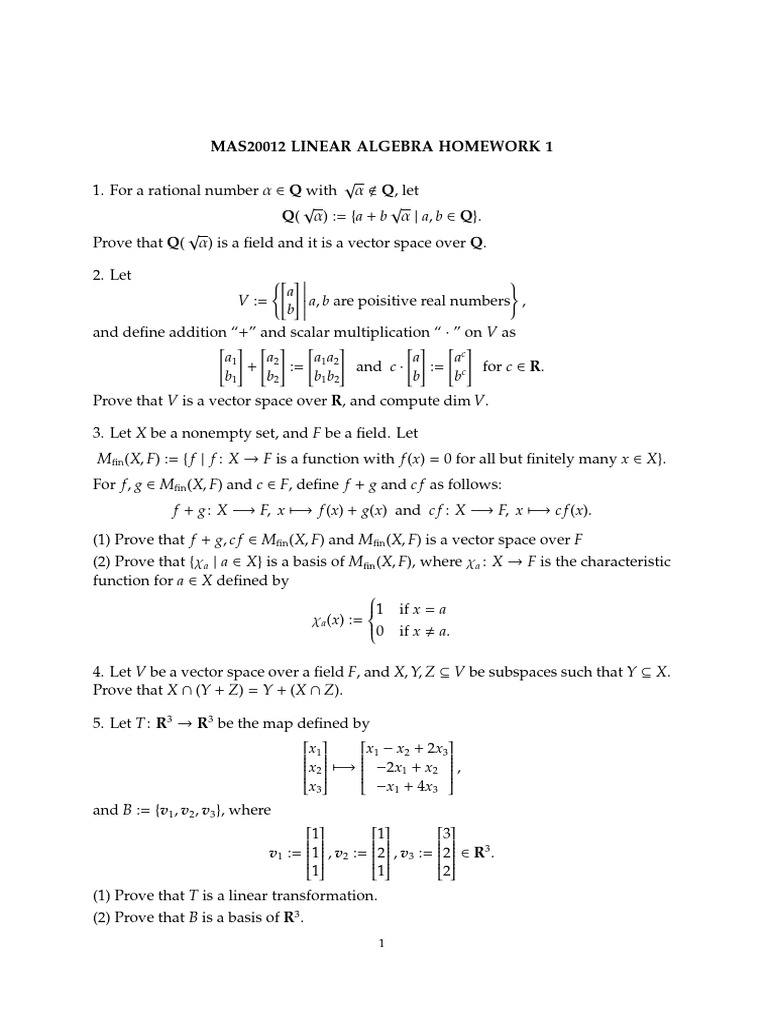 Linear Algebra Homework Solutions | PDF | Algebra | Mathematical Analysis