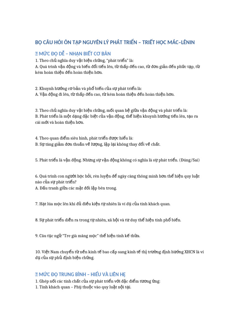 Bo Cau Hoi Nguyen Ly Phat Trien | PDF