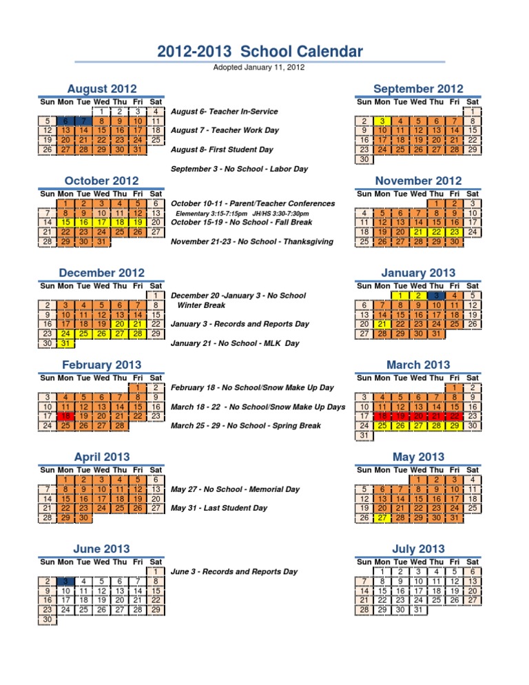 2012-2013 School Year Calendar | PDF