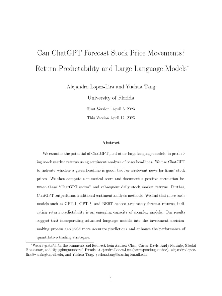 Can ChatGPT Forecast Stock Price Movements? Return Predictability and ...