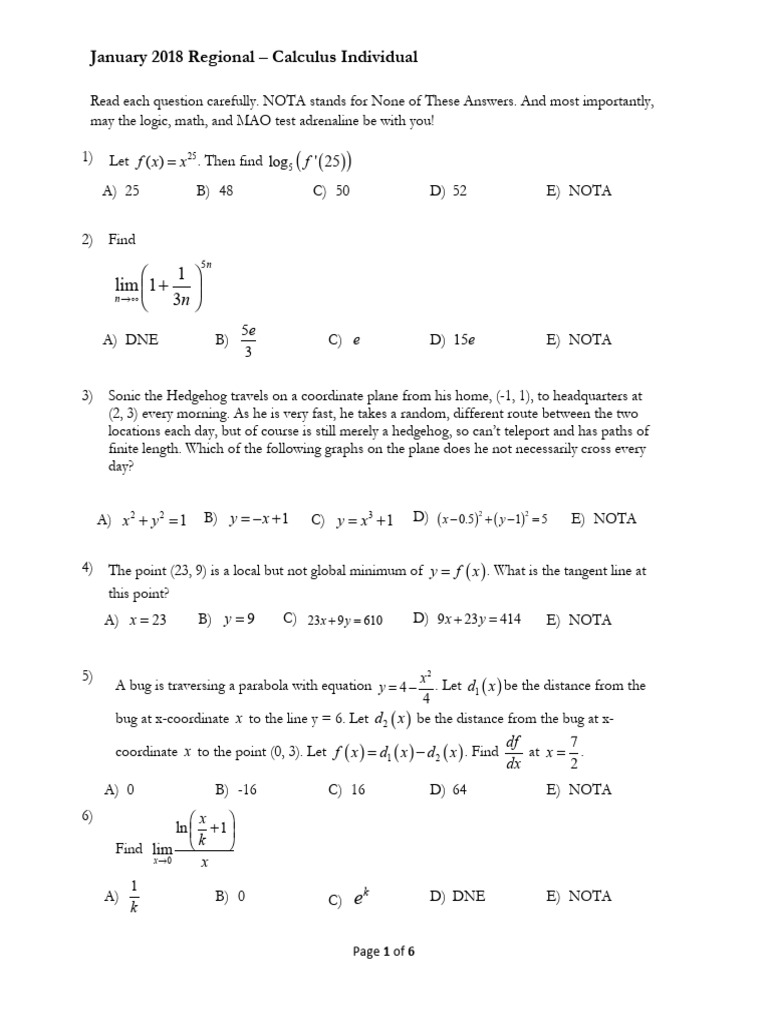January 2018 Calculus Exam Questions | PDF | Mathematical Analysis ...