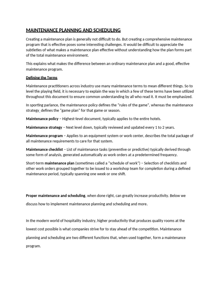 Maintenance Plan | PDF