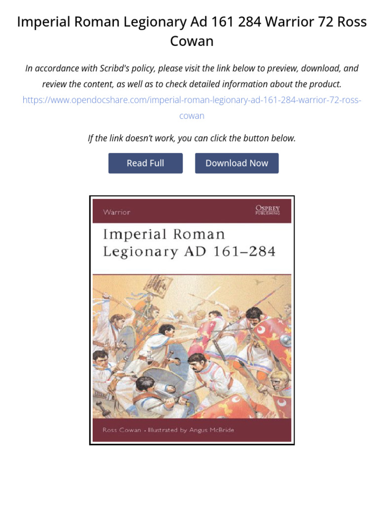 Imperial Roman Legionary AD 161 284 Warrior 72 Ross Cowan full | PDF