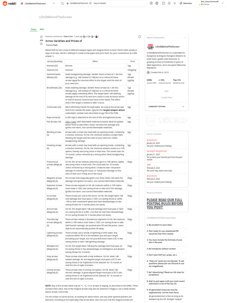 Arrow Varieties and Prices of _ DnDBehindTheScreen | PDF