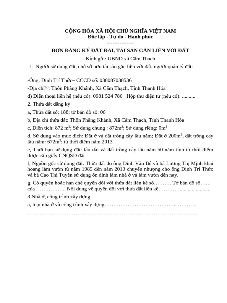 Dang Ky Bien Dong Dat Dai | PDF