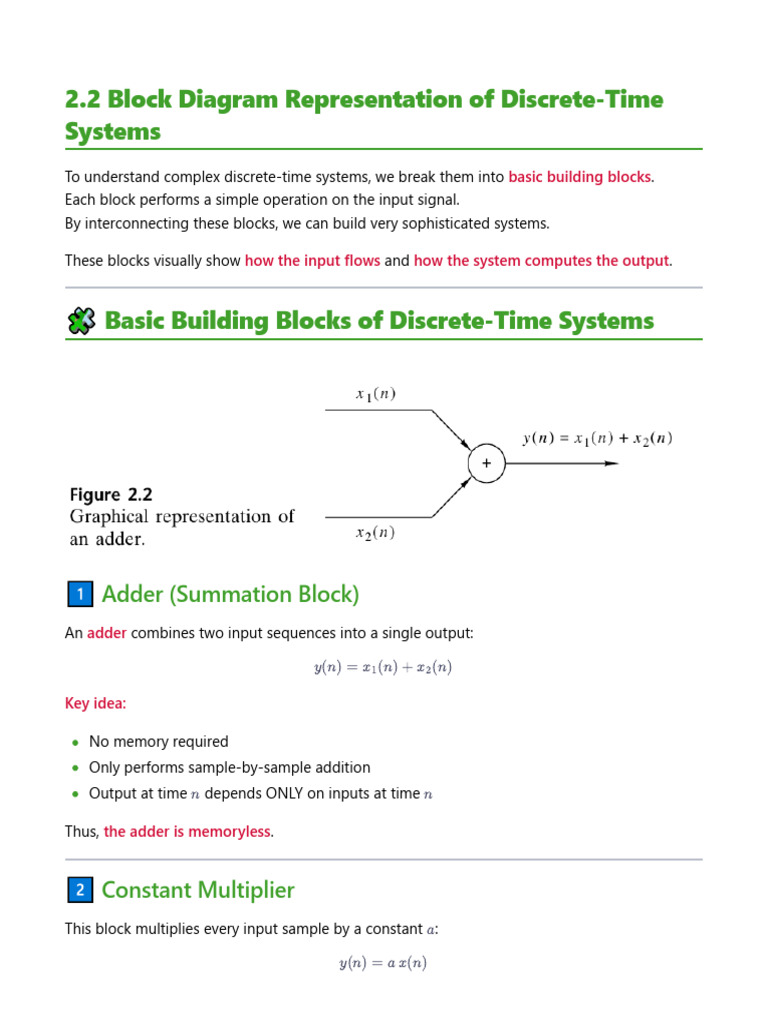2.2 Block Diagram Representation of Discrete-Time Systems | PDF ...