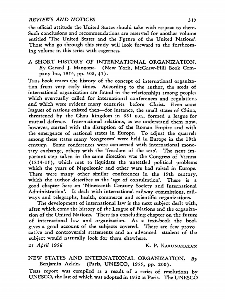 Karunakaran - 1956 - A Short History of International Organization | PDF