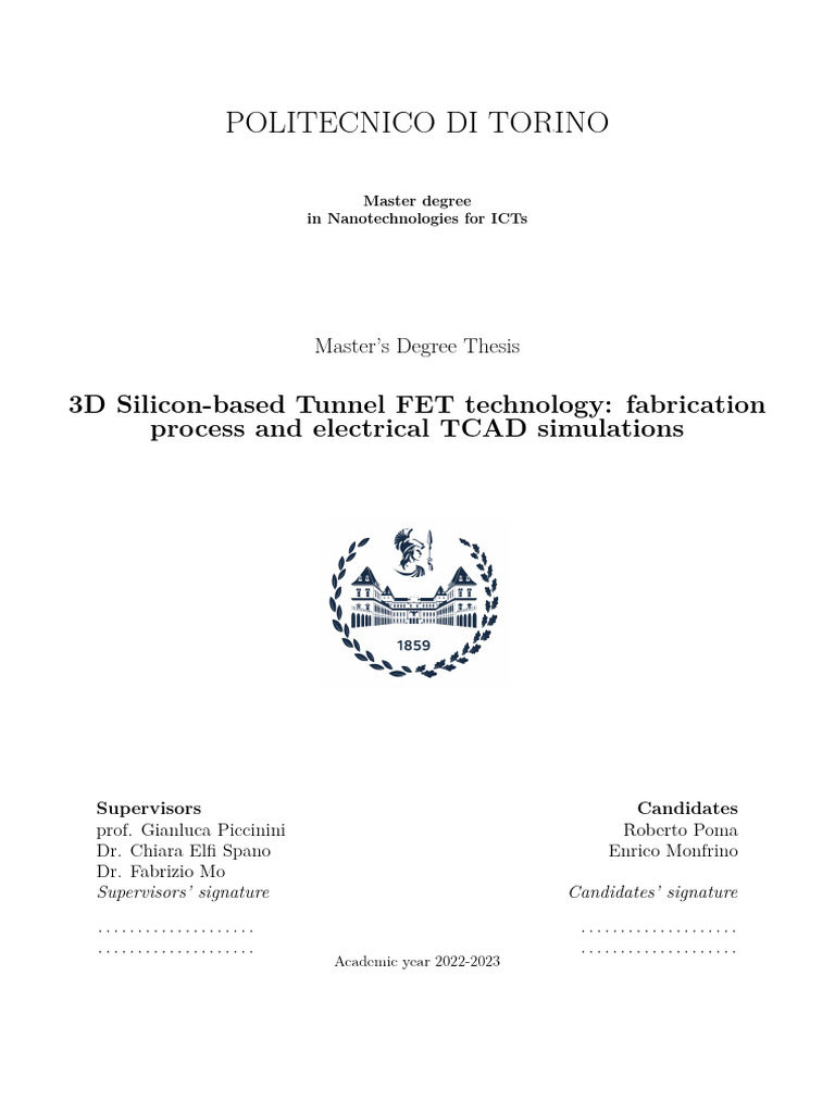 3D Tunnel FET Technology Thesis | PDF | Mosfet | Doping (Semiconductor)