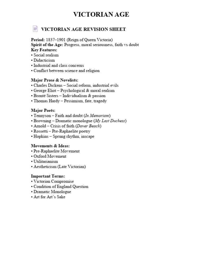 Victorian Age Overview and Key Features | PDF