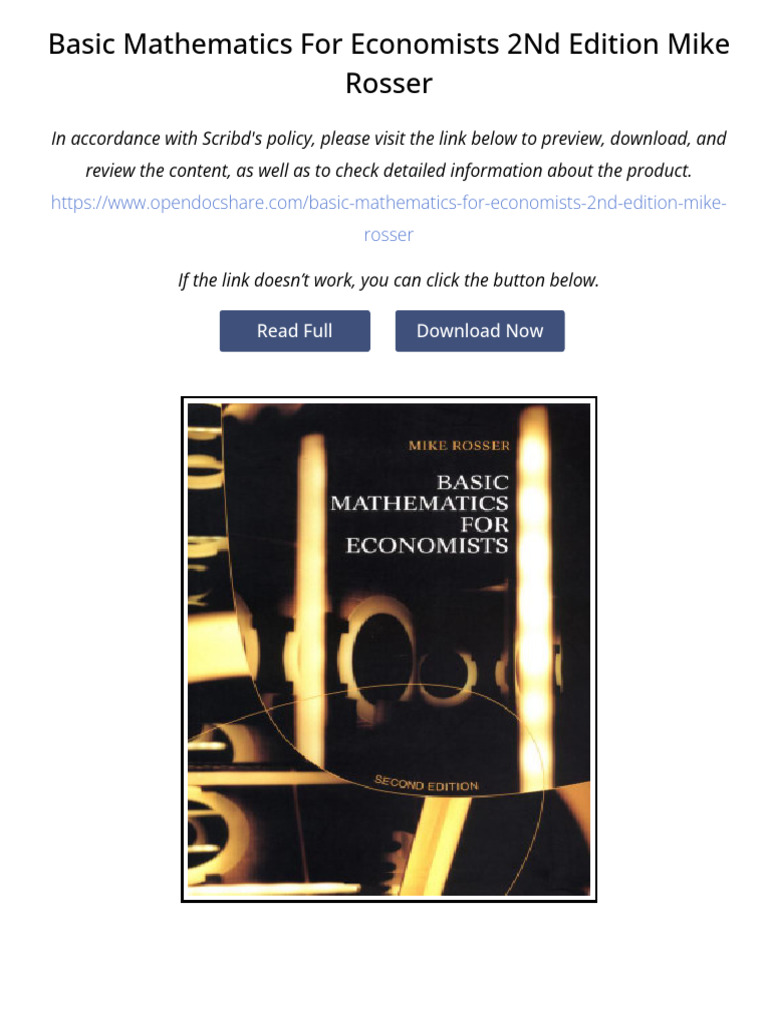 Basic mathematics for economists 2nd Edition Mike Rosser available full ...