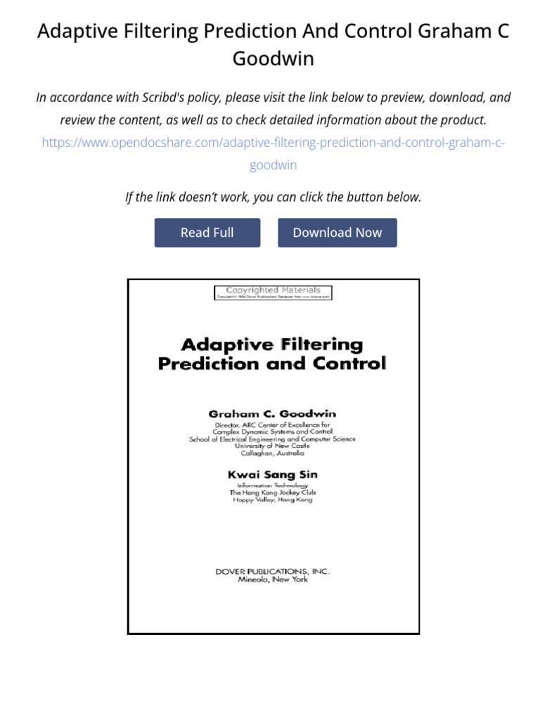 Adaptive filtering prediction and control Graham C Goodwin available ...