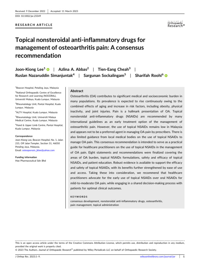 Topical NSAIDs for Osteoarthritis Pain Management | PDF | Topical ...