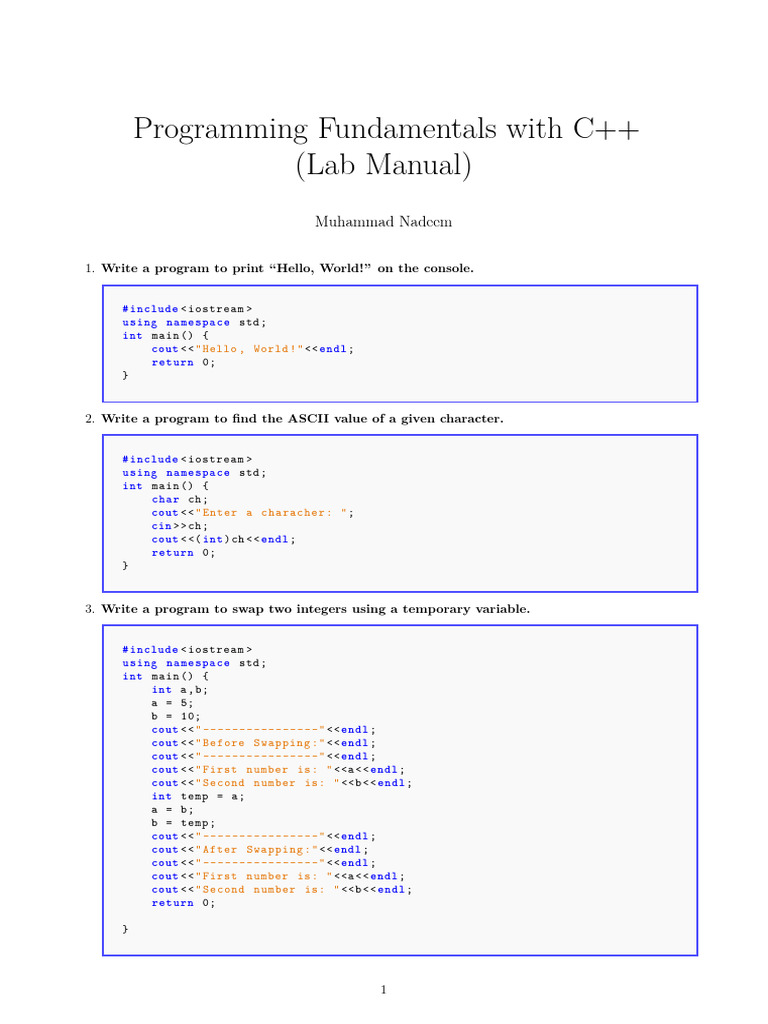 C++ Programming Fundamentals Lab | PDF | Namespace | Programming Paradigms