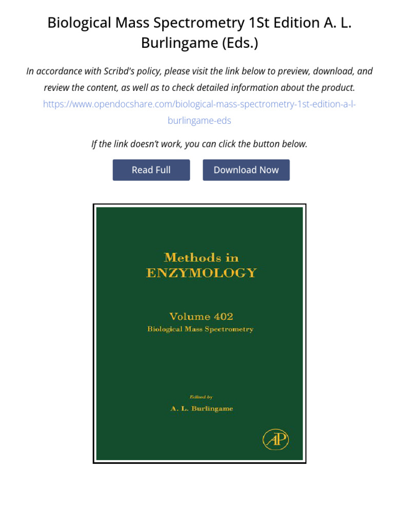 Biological Mass Spectrometry 1st Edition A. L. Burlingame (Eds.) | PDF ...