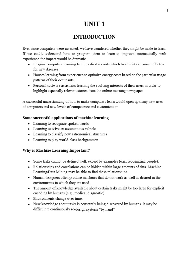 ML UNIT-I | PDF | Function (Mathematics) | Machine Learning