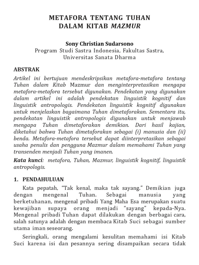 Metafora Tuhan dalam Kitab Mazmur | PDF